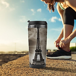 DWVSFJM Paris Eiffel Tower Insulated Tumbler Stainless Steel Double Wall Vacuum Travel Mug Insulated Metal Mug Large Capacity Car Cup Reusable Coffee Cup with Lid Gifts