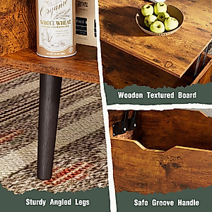 NEWBULIG Coffee Storage Table with Lift Top Panel and Hidden Compartment Wooden Rising Tabletop Snack Organize Shelf for Dinning Center Drawing Room, Brown