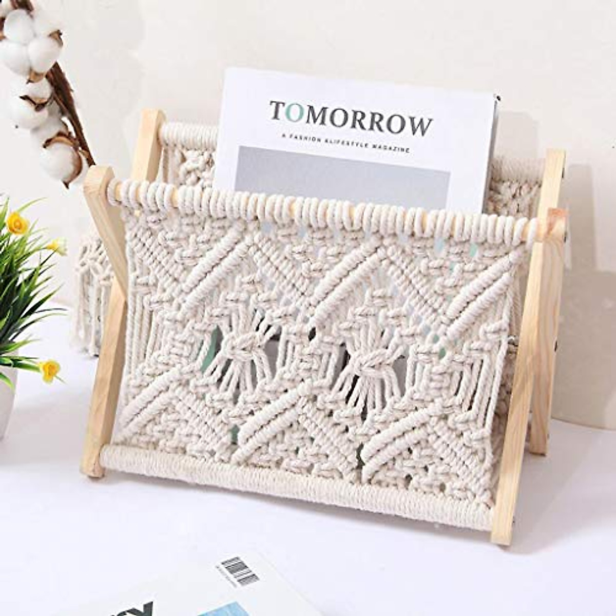 UXZDX Nordic Cotton Woven Storage Basket Magazine Rack Desktop Book Shelf Photo Props