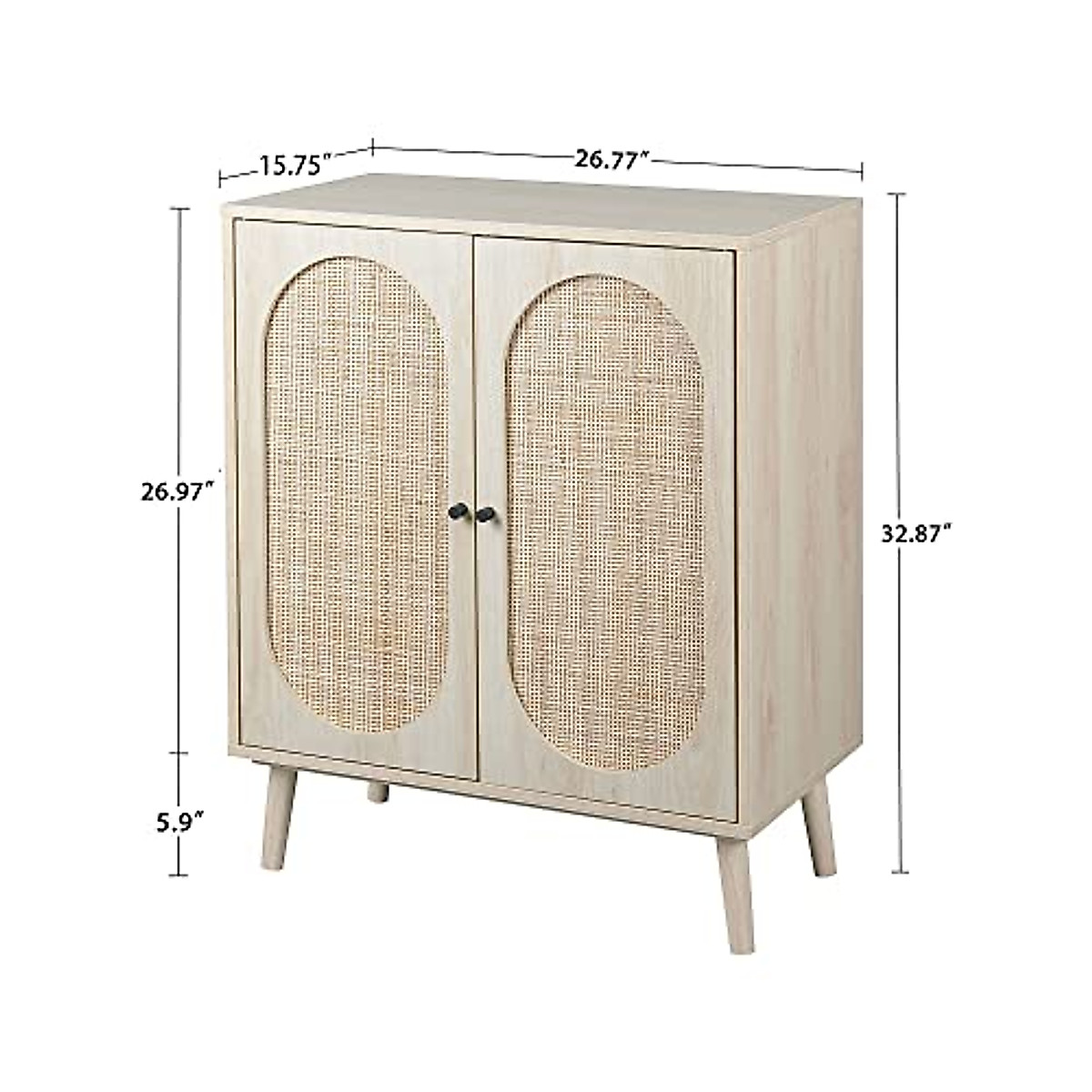 QHITTY Rattan Sideboard Buffet Cabinet, Accent Kitchen Storage Cabinet Console Table with Adjustable Shelves for Living Room, Dining Room, Bedroom (Natural)