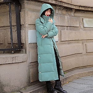 SMIDOW promo codes for today Women's Long Quilted Coat Fashion Ladies Maxi Length Winter Thickened Hooded Puffer Jacket Side Slit Button Outwear womens long winter coat Green 2X