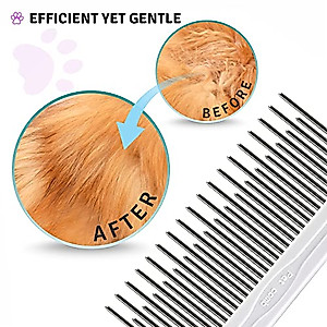 Detangling Pet Comb with Long & Short Stainless Steel Teeth for Removing Matted Fur, Knots & Tangles + Cat Nail Clipper, Dog Nail Trimmers – Pet Claw Scissors for Cats, Dogs, Rabbits & Small Animals