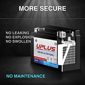ATV Battery YTX14-BS, UPLUS EB14C-4 Scooter Snowmobile UTV Motorcycle Battery Maintenance Free - Sealed AGM Powersports Batteries Compatible with Honda Suzuki Kawasaki Yamaha