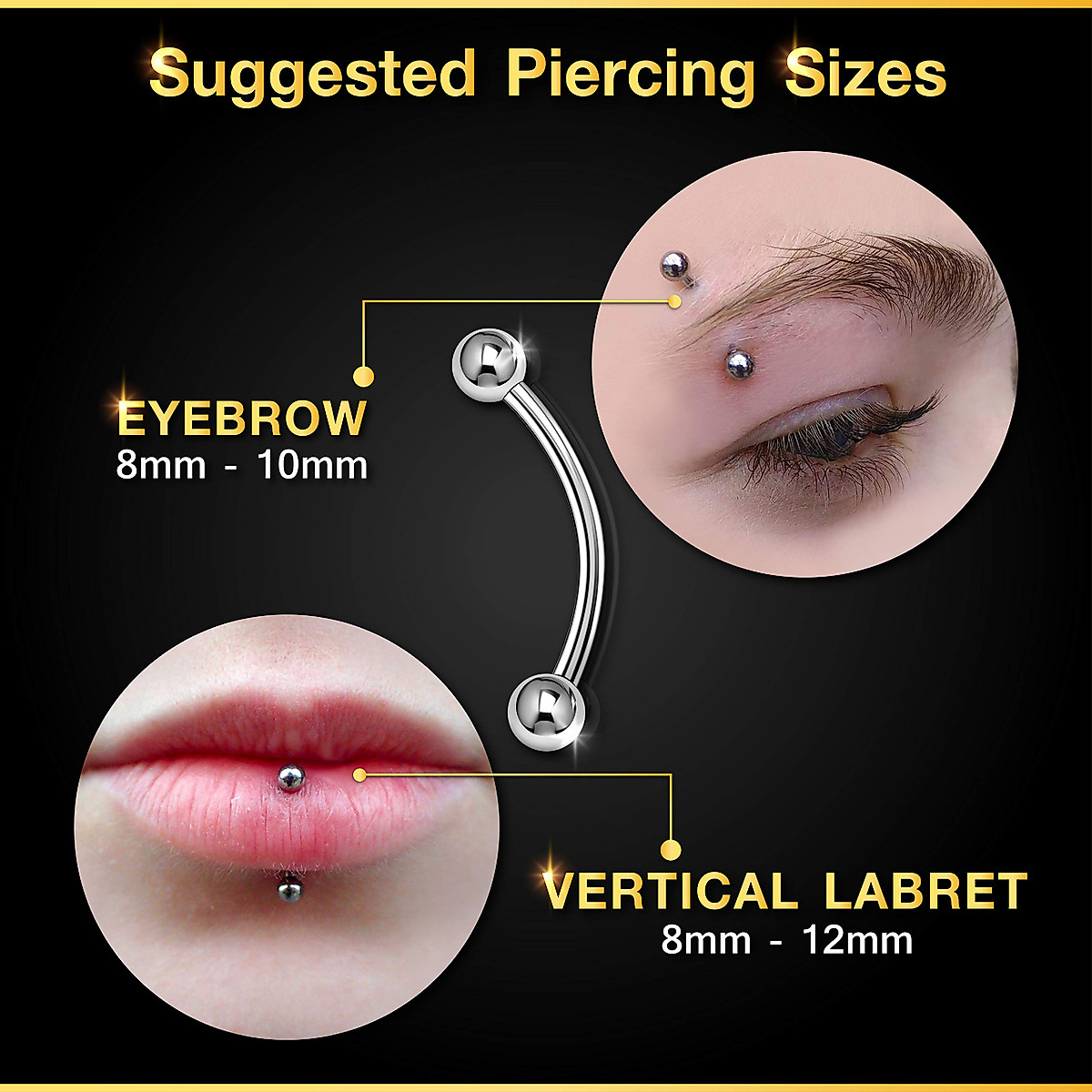 KJM Fashion 4PCS Surgical Steel Curve Barbell 16g 1.2mm 9mm 3mm Ball Tragus Daith Lip Eyebrow Earrings Rook Piercing Jewelry 7484
