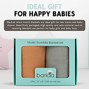 Barida Muslin Blankets for Girls & Boys, Premium Cotton Large Multiuse Lightweight Ultra Soft Muslin Blanket Baby, Muslin Swaddle Blankets Boy, 2 Pack Muslin Throw Blanket (Orange- Sage Green)