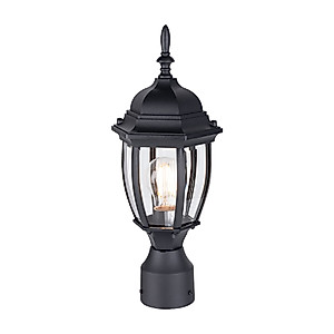 Yeuloum Outdoor Post Light Pole Lantern Lighting Fixture with One E26 Base Max 100W, Aluminum Housing Plus Glass, 2-Pack (Black Finish)