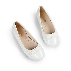 DREAM PAIRS Girls Dress Shoes Flower Girl Slip-on Cute Bow Ballet Flats for Wedding, Party,Size 2 Little Kid,White,SDFL224K