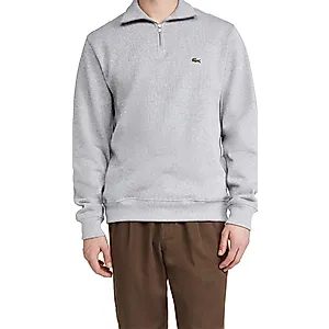 Lacoste Men's Long Sleeve 1/4 Zip Cotton Sweatshirt, Silver Chine, XL