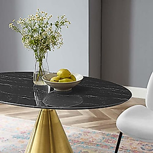 Modway Tupelo Oval Artificial Marble 42" Dining Table, 42 Inch, Gold Black