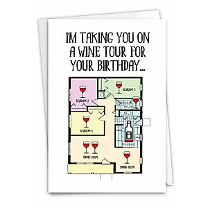 NobleWorks - Funny Card for Birthdays - Quarantine Humor, Happy Bday Notecard with Envelope - House Wine Tour C3709BDG
