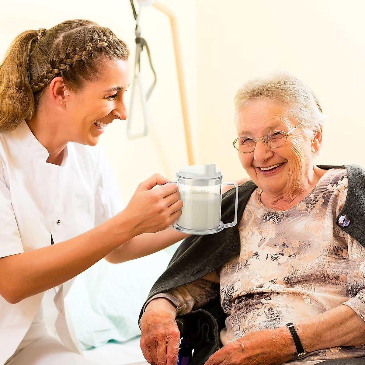 Eaasty Adult Sippy Cup 2 Handle Plastic Mug 10 oz No Spill Cups for Elderly Spill Resistant Lightweight Drinking Mug with Easy to Grasp Handles for Hot and Cold Beverages(6 Pcs)