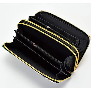 Ethnic Minority Style Double-Sided Embroidered Wallet, Special Peacock Embroidery, Long Zipper, Hand Wallet Mobile Phone Bag (Black)