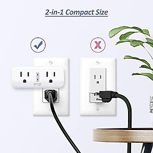 Beantech Smart Plug, 2-in-1 Compact Design 2.4 GHz Wi-Fi Smart Plug, Alexa Smart Plug Compatible with Alexa and Google Assistant, ETL Certified 120V 10A Smart Outlet with Timer, 2 Pack