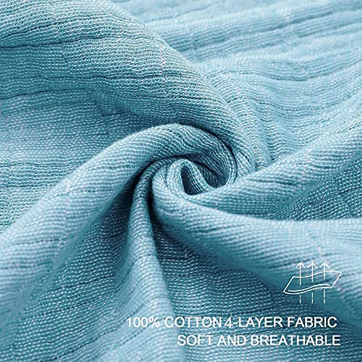 SE SOFTEXLY Cotton Muslin Blankets 4-Layer Blue Blankets for Bed Couch,Thermal Blanket for Adults Lightweight Soft Breathable Throw Blanket for All Season Gauze King Size Blanket(90"x 102",Light Blue)