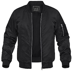 MAGNIVIT Black Bomber Coat Mens Jacket Fashion Trendy Mens Bomber Coats Lightweight Windbreaker Jackets Lightweight Full Zip Flight Jacket