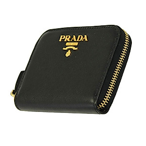 Prada Black Leather W/metal logos Coin case 1MM268 Nero