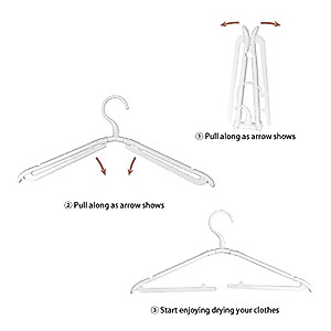 Fineget Folding Clothes Skirt Shirt Hangers with Clips Plastic Coat Travel Shoes Socks Shorts Hangers Foldable Collapsible Closet No Slip Heavy Duty White Hangers Retail Organizer 4 PCS + 8 Clips