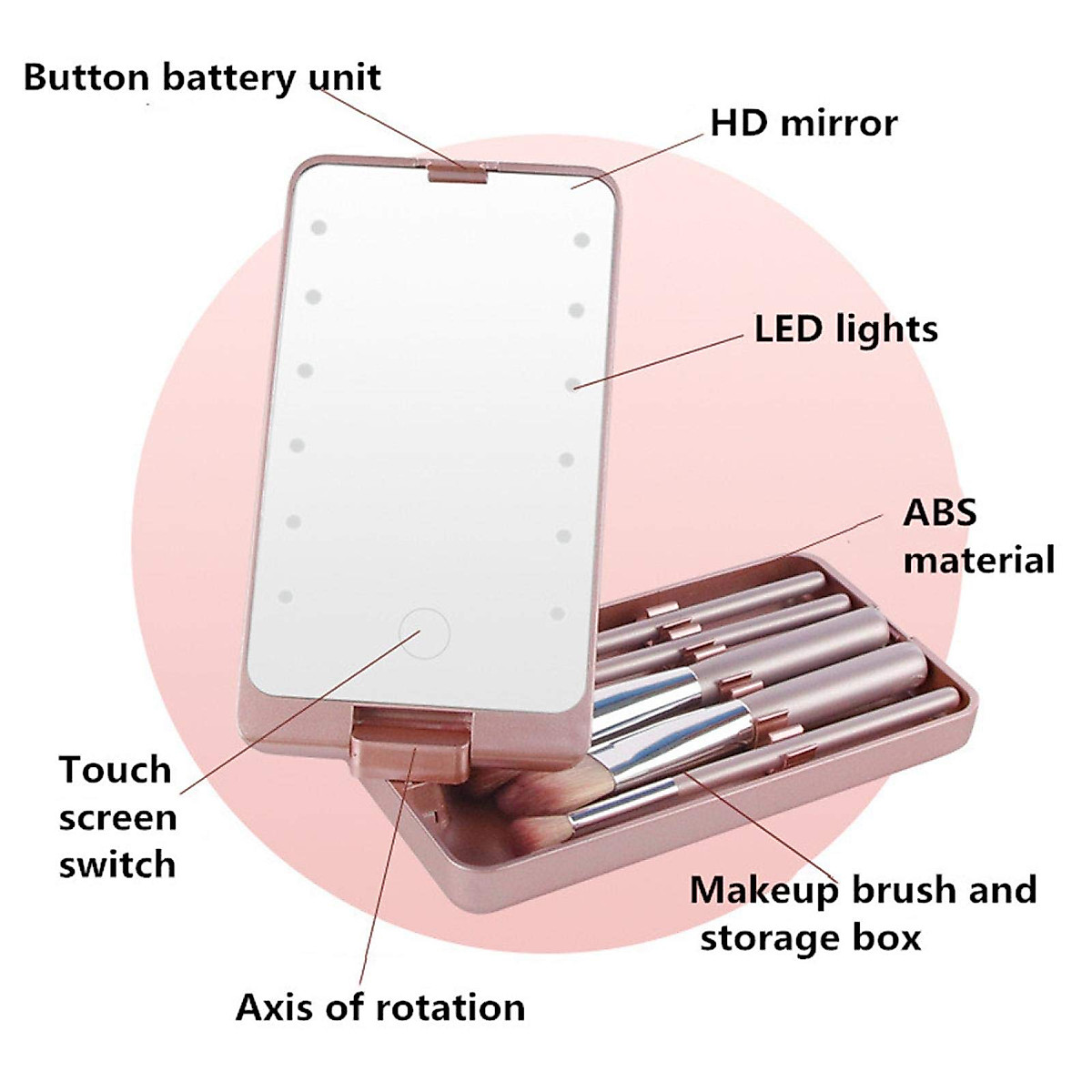 FQYYDD Illuminated Makeup Mirror Portable Mini Led Makeup Mirror Touch Screen Rotates The Makeup Brush Storage Box