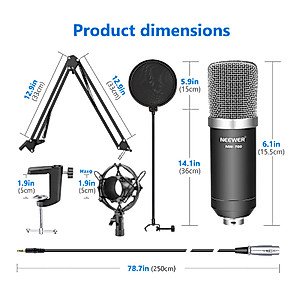 Neewer NW-700 Professional Studio Broadcasting Recording Condenser Microphone & NW-35 Adjustable Recording Microphone Suspension Scissor Arm Stand with Shock Mount and Mounting Clamp Kit
