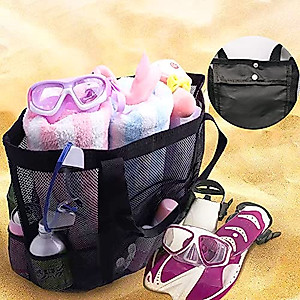 ZB.soar Mesh Beach Bags,9 Pockets Beach Bag, Large Beach Tote Swim Bags Pool Bag with Pockets (Sky Blue)