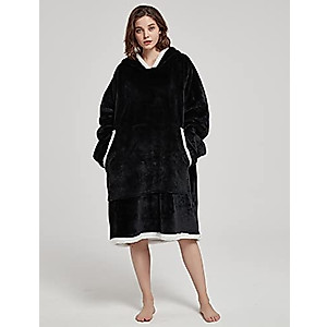 SUIFECT Wearable Blanket Hoodie, Oversized Sherpa Hoodie Blanket for Women, Men, Super Cozy & Warm Sweatshirt Hoodie Blanket, Black