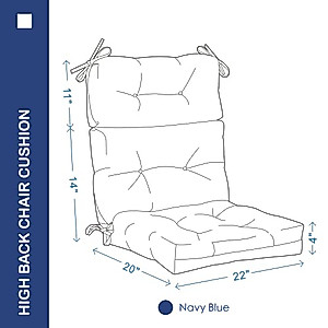 YOOZEKU Outdoor/Indoor High Back Chair Cushion,Waterproof All-Weather Stuffed High Rebound Foam Adirondack Chair Cushion,Seat/Back Chair Cushion for Outdoor Furniture,Navy Blue