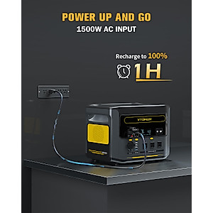 VTOMAN Solar Generator 1500W (3000W Peak) with 220W Solar Panel Included, 1548Wh LiFePO4 Power Station with 1500W AC Outlets, 100W USB Ports, 12V DC, for Home Electric Backup & RV/Van Camping