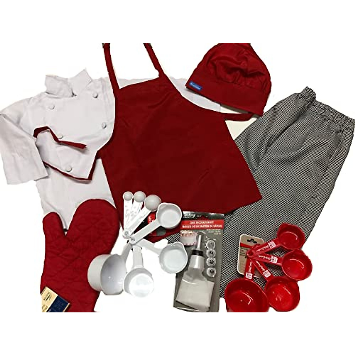 CHEFSKIN Children CHEF Set JACKET+ APRON+ HAT+ PANTS+ NAME Choose Color (not a Toy, Real Uniform XS (3-5 years old))