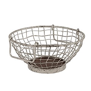 Spectrum Diversified Heritage Rustic Handles Distressed Kitchen Organizer with Wood Base, Farmhouse Bowl, Galvanized Fruit Basket for Counters & Dining Tables