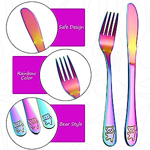 6 Pieces Rainbow Cutlery Kids Stainless Steel Rainbow Utensil Safe Child and Toddler Flatware Set Includes 2 Rainbow Knives 2 Forks 2 Spoons for Home and Preschools