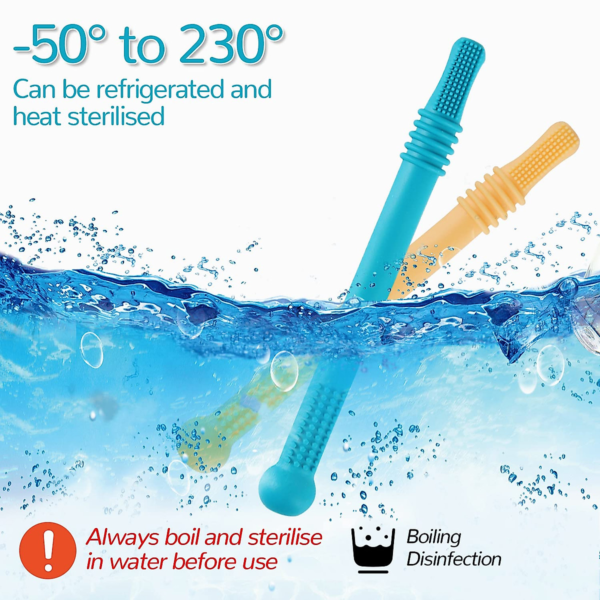 Chuya 6 Pack Hollow Teether Tube, Silicone Tubes Baby Teether Toys, Chew Straws Toy for 3-12 Months Babies Molars, Teething Relief Baby Teethers,BPA Free/Freezable,Dishwasher Safe,Easy to Clean