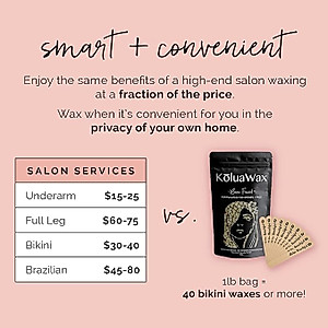 KoluaWax Hard Wax Beads for Hair Removal – Coarse Hair Formula – Face, Brazilian, Underarms, Back Chest, Bikini Waxing – Coconut Colada, 1lb Refill for Wax Warmers & 10 Large Applicator Sticks