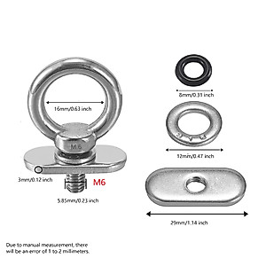 4 Packs Track Mount Tie Down Eyelets, M6 Bolt, Stainless Steel, Hold Your Bungee Cord or Ropes Rowing Inflatable, Kayak Track Accessories(No Track Included)