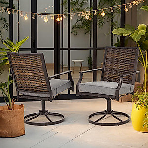 MELLCOM Patio Swivel Chairs Set of 2, Heavy Duty Outdoor Swivel Chairs with Removable Cushions, Patio Rattan Wicker Decoration Chairs for Garden Lawn & Porch, Backyard, Balcony, Gray