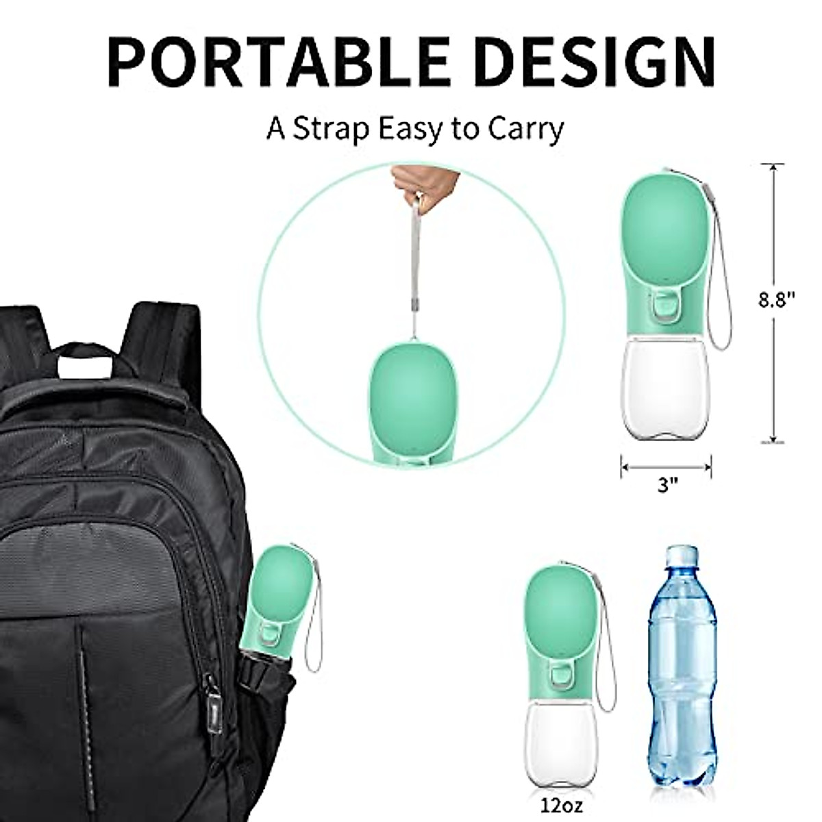 Airoto Dog Water Bottle, 12OZ Portable Water Bowl for Dog Leak Proof Dog Water Dispenser for Walking, Hiking & Travel Food Grade Plastic (Green)