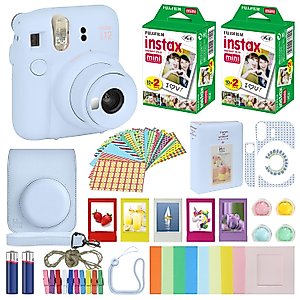 Fujifilm Instax Mini 12 Instant Camera Pastel Blue + Carrying Case + Fuji Instax Film Value Pack (40 Sheets) Accessories Bundle, Color Filters, Photo Album, Assorted Frames