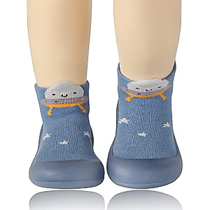 SEBELLST Baby Boy Sock Shoes Animal Rubber Sole Non-Skid Indoor Slipper Infant Boys First Walking Floor Slipper Toddler Soft Sole Cotton Breathable Lightwewight Baby Shoes (Blue, 12-18 months)