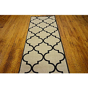Unique Loom Trellis Collection Modern Morroccan Inspired with Lattice Design Area Rug, Runner 2' 7" x 10' 0", Beige/Black