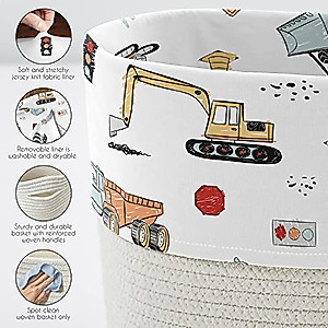 Sweet Jojo Designs Red Blue Construction Truck Boy Woven Storage Basket Set 3pc Cotton Rope Diaper Bins Baby Nursery Kids Closet Drawer Organizer Liner Transportation Bulldozer Grey Black and White