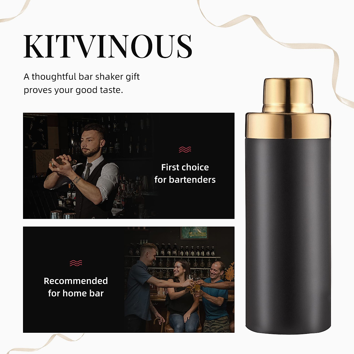 KITVINOUS Cocktail Shaker, 22oz Martini Shaker with Built-In Strainer for Home Bartender, Premium Stainless Steel Margarita Shaker