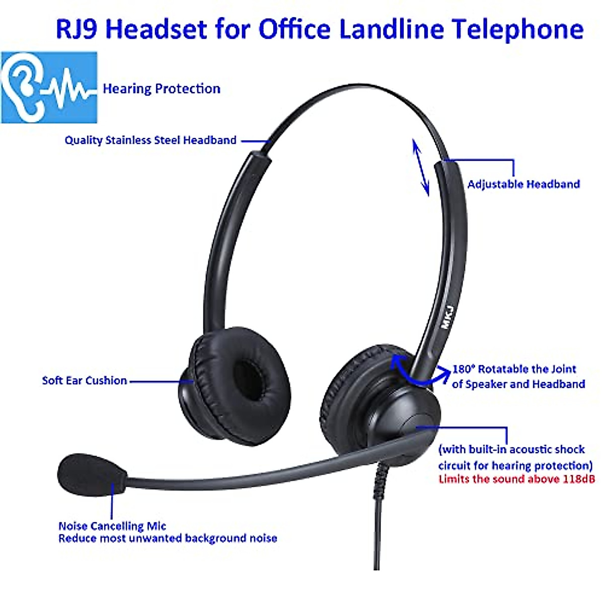 Wired Headphones with Microphone Noise Cancelling, Corded RJ9 Telephone Headset for Office Phones Call Center Landline Headset for Yealink SIP-T21 SIP-T46G Panasonic Sangoma Snom Grandstream 2170