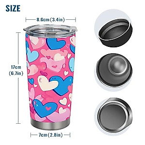 QWEUIOP 20oz Insulated Travel Coffee Mug Blue Hearts Pattern Stainless Steel Tumbler with Lid Double Wall Vacuum Coffee Cup For Hot and Cold Drinks14182