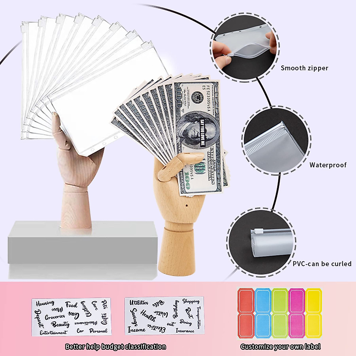 Budget Binder Money Organizer for Cash Cash Envelopes for Budgeting Budget Binder with Cash Envelopes (Pink)