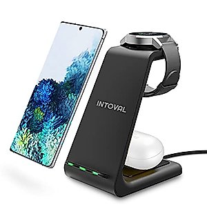 Intoval Wireless Charger,Wireless Charging Station for Samsung Galaxy Phone/Watch/Buds,Fit for Note 20/Note 10/S21/S20,Galaxy Watch 4/3,Active 2/1,Galaxy Buds/Pro/+/Live(S3,Black)