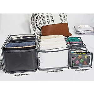 S-SNAIL-OO 7 Grids Washable Wardrobe Clothes Organizer, 2PCS Foldable Visible Grid Storage Box with Multiple Layers, Storage Containers for Scarves, Leggings (Jeans Grid&Leggings Grid, 2Grey)