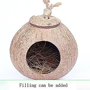 Coconut Bird Nest Hut, Natural Coconut Fiber Hanging Birdhouse Cage Breeding Nesting Bird Aviary Cage Box Anti-Pecking Bite for Parakeet Budgie Cockatiel Finch Sparrows