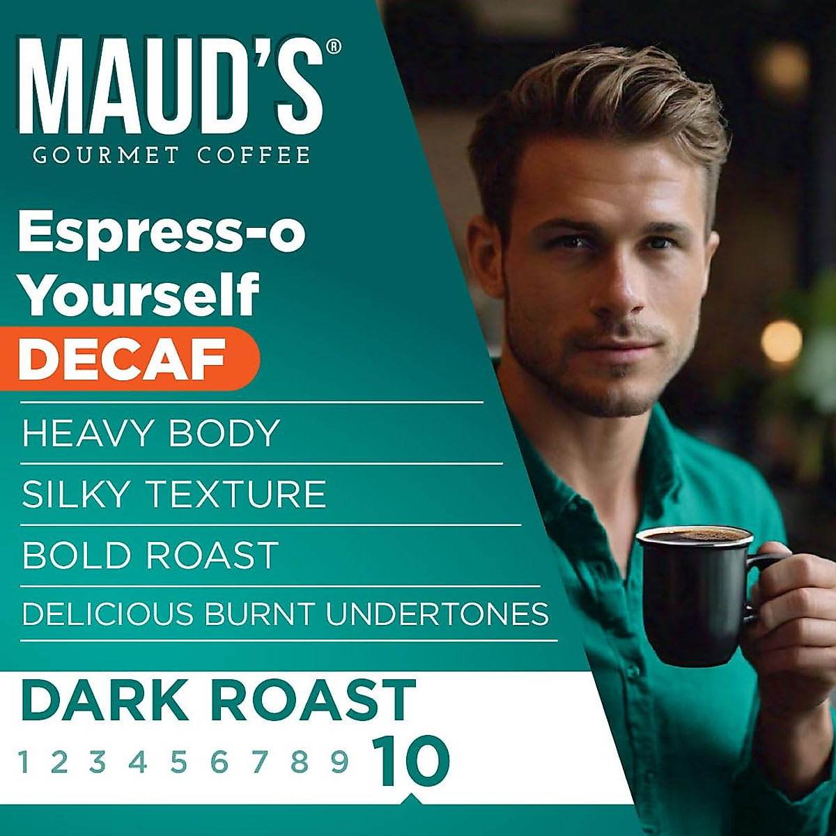 Maud's Decaf Espresso Dark Roast Coffee Pods, 18 ct | Decaffeinated Espress-O Yourself | 100% Arabica Dark Roast Coffee | Solar Energy Produced Recyclable Pods Compatible with Keurig K Cups Maker