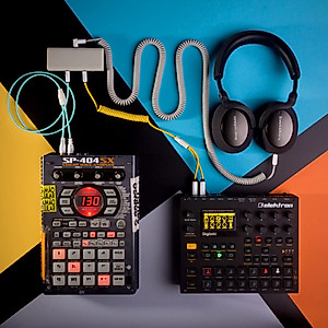 MyVolts Candycord Audio Cable, Straight Mini Jack to 2 x Straight Large Jack, Curly 155cm to 300cm, Sunset Peach Colour