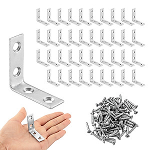 40 Pack L Bracket Corner Braces, Small Metal L Brackets for Wood, 1.5 inch Steel Joist Right Angle Brackets for Wood Shelves Chair Drawer Cabinet with Screws, Zinc Plated HOME MASTER HARDWARE