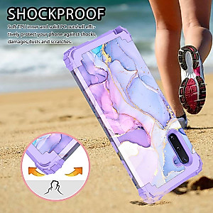 Hekodonk for Samsung Galaxy Note 10 Case,Heavy Duty Shockproof Protection Hard Plastic+Silicone Rubber Hybrid Protective Case for Samsung Galaxy Note 10,Amethyst Purple Marble
